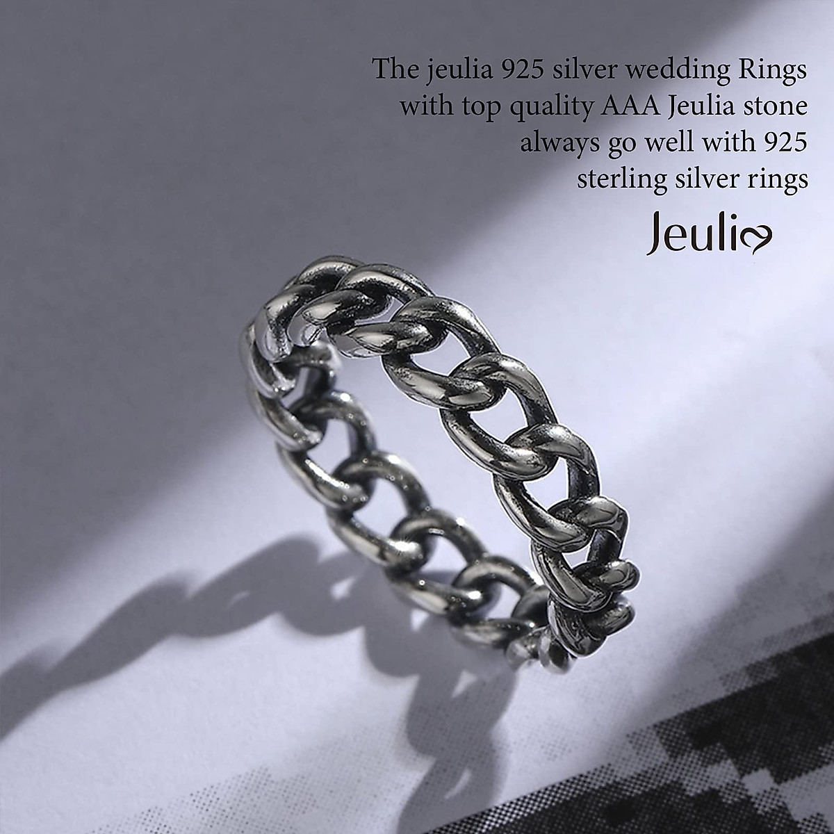 Jeulia Cuban Link Chain Band Rings Sterling Silver Knotted Curb Rings for Men Womens Wedding Jewelry Engagement Anniversary with Gift Box (Link Chain, 7)
