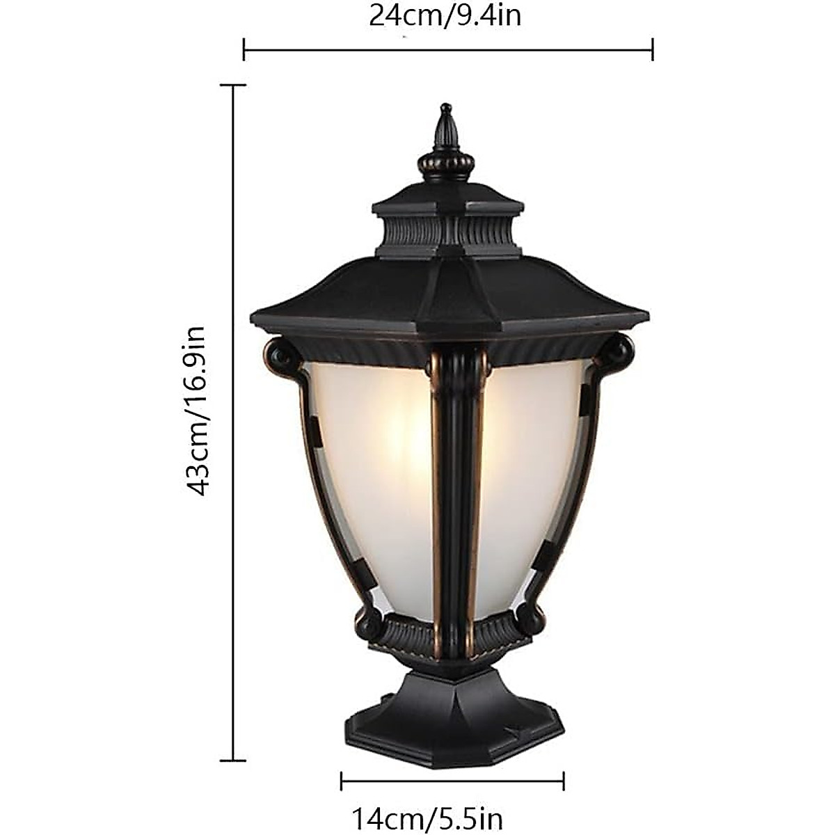 UYTTLHK Simple and Creative Post Light, Country Style Outdoor Post Lights, Industrial Style Lighting Fixture with Frosted Glass Shade, Cast Aluminum E26 Socket Post Lamp Deck Garden