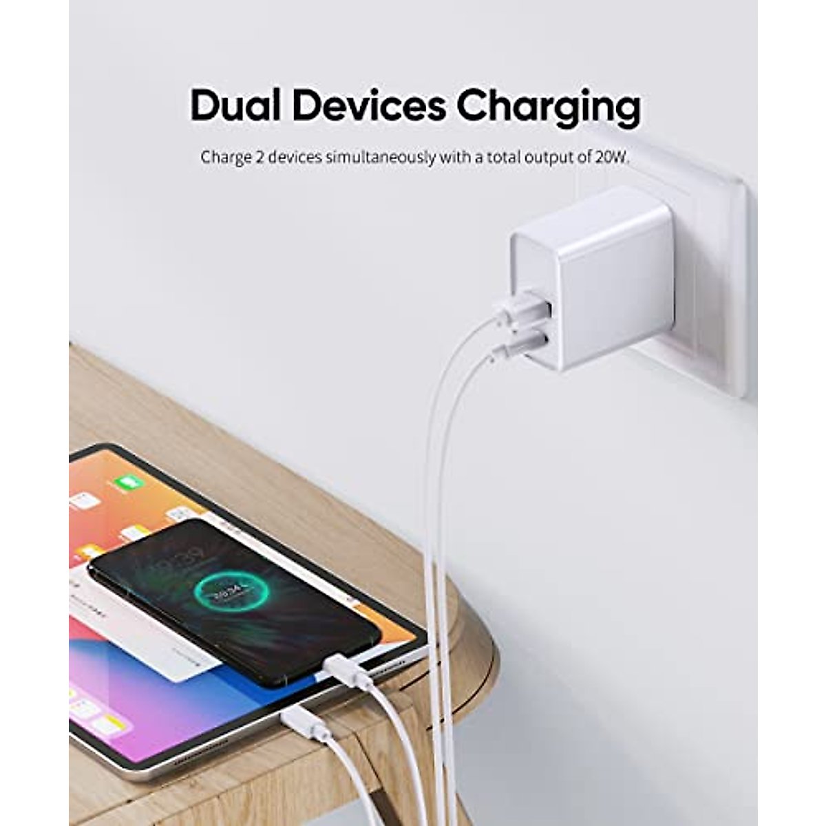 USB C Wall Charger, Dual Port 20W PD & QC 3.0 Fast Charging Block Plug Adapter Type C USB Charger Brick Compatible with iPhone 14/13/ 13 Pro Max/12/11 Pro Max, iPhone Xs/XR/X, Galaxy, Android