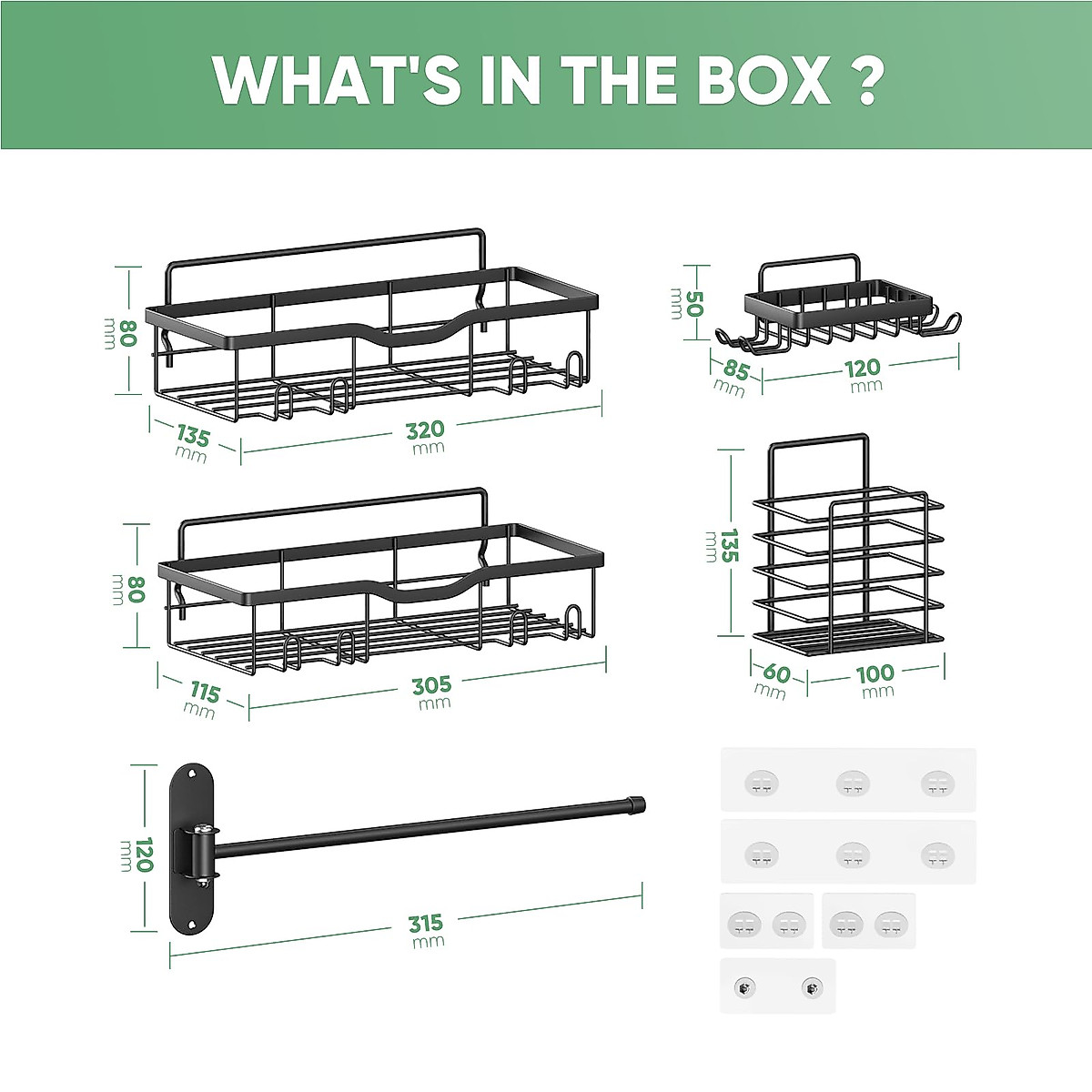 Almaybe Shower Caddy Adhesive, 5-Pack Corner Bathroom Shelf Set, Large Capacity Rustproof Stainless Steel Bath Organizers, No-Drill Shelves for Storage, Home Decor, and Kitchen…