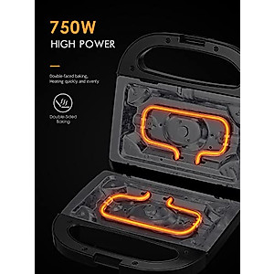 Sandwich Maker, Yabano Toaster and Electric Panini Grill with Non-stick Coating Plate, Easy to Clean, Heating Up Fast, Built in Indicator Lights, Black
