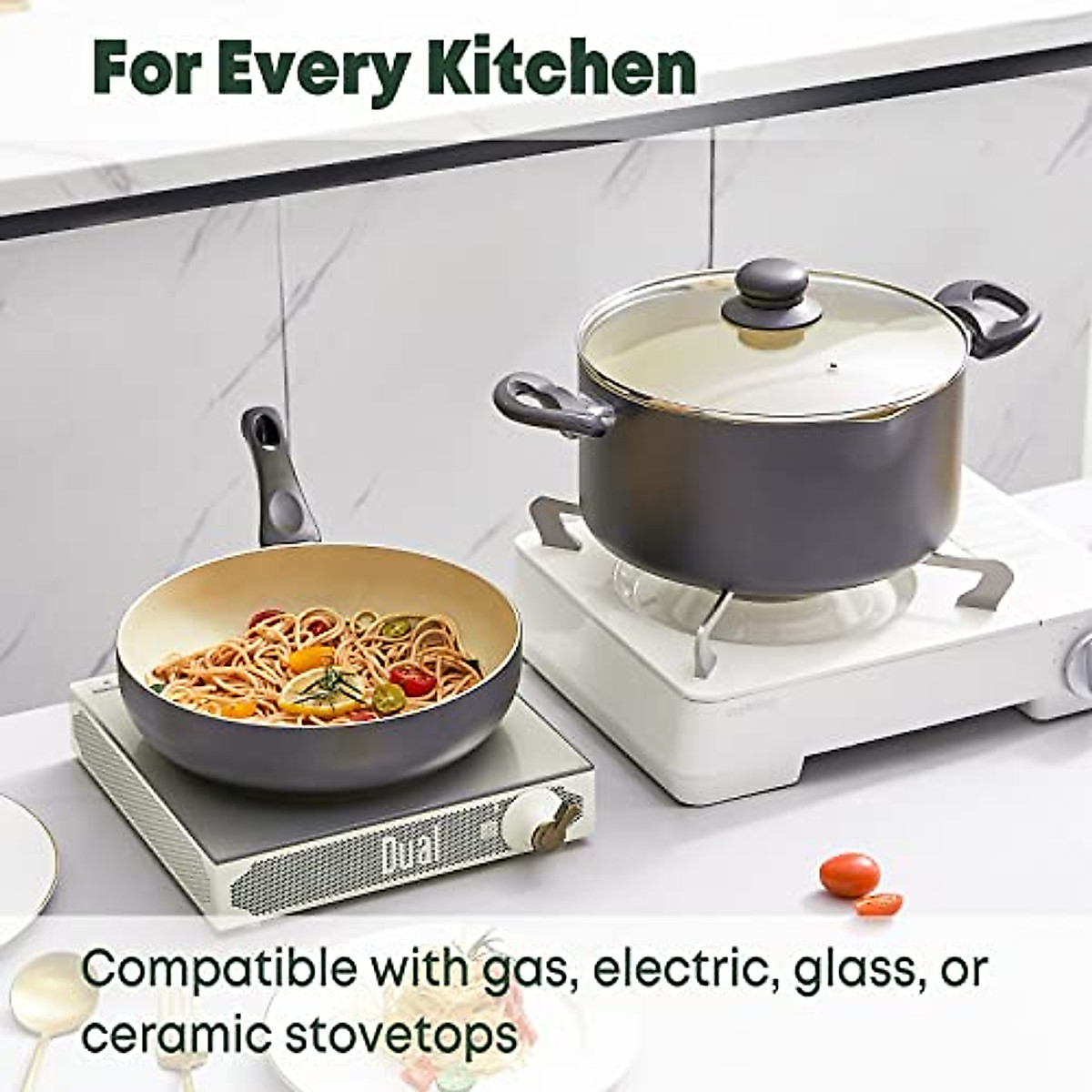 Ecowin Non Stick Cooking Sets, Granite Coating Nonstick Cookware Set, Kitcken Pots and Pans PFOA Free, Oven Safe & Dishwasher Safe - 21 Pieces