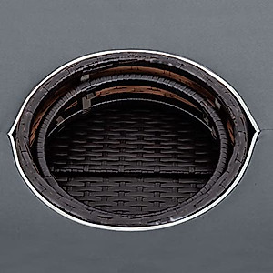 DHPM Patio Sectional 6-Piece Half-Moon Curved Outdoor Sofa, PE Wicker Conversation Furniture Set w Storage Side Umbrella and One Round Table, Brown+Gray