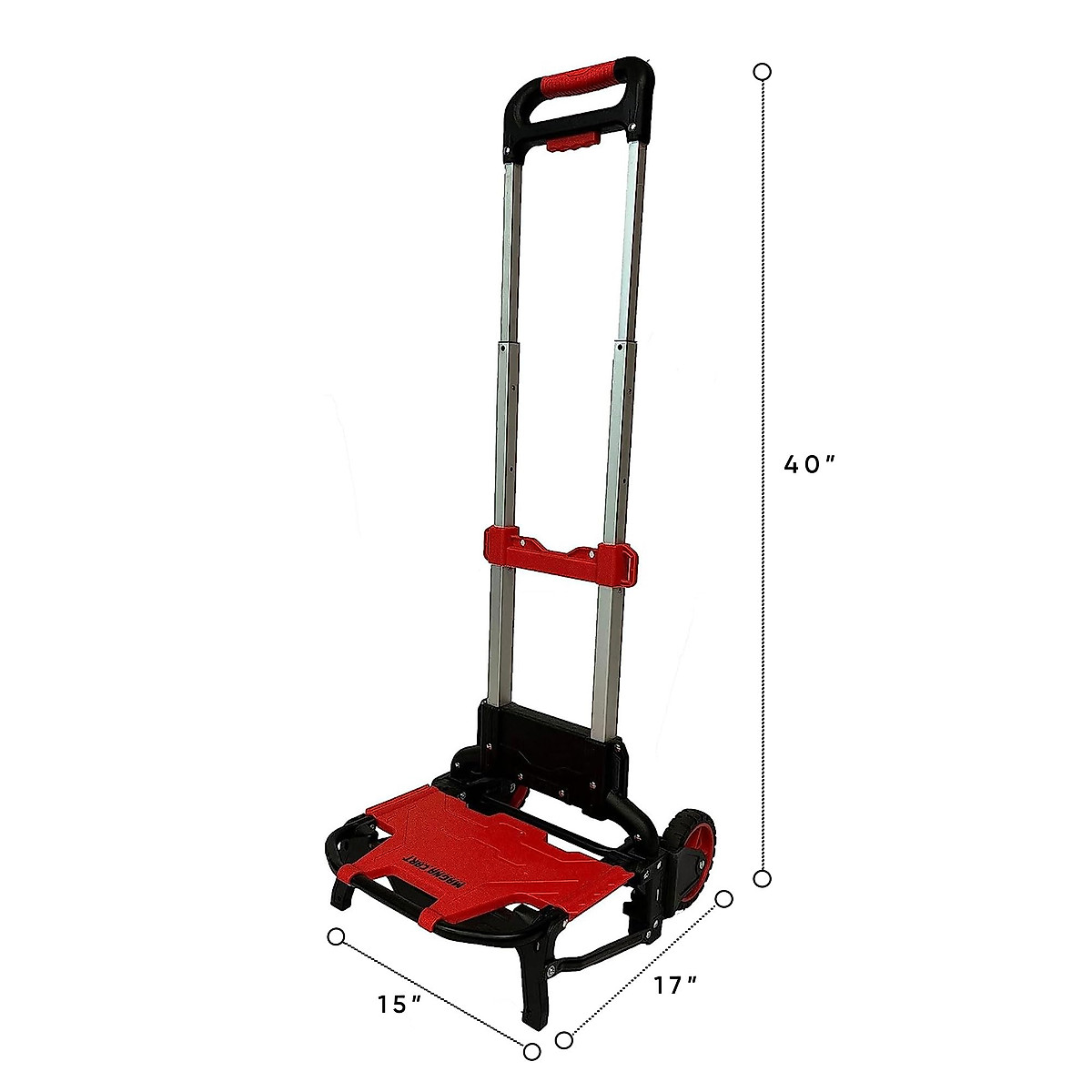 Magna Cart Durable 150 Pound Weight Capacity Foldable Hand Truck Utility Shopping Cart with Wheels and Bungee Cord to Secure Heavy Loads, Black/Red