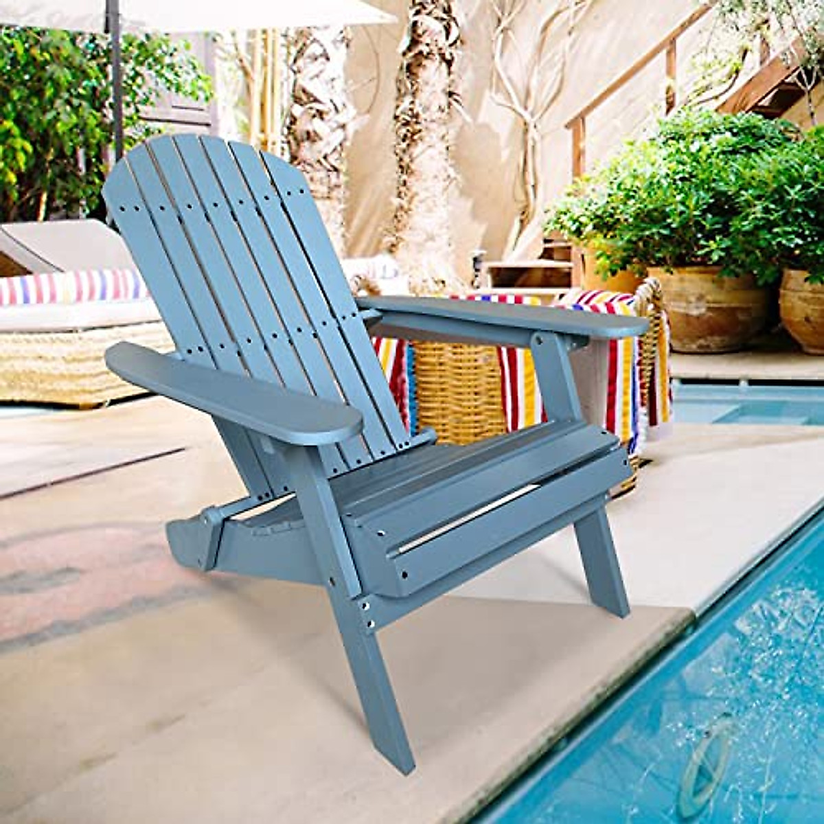Folding Adirondack Chair Outdoor Patio Chairs with Arms Lounger Chair for Garden Porch Deck Backyard Fire Pit Solid Wooden Weather Resistant Lawn Chairs Wooden Accent Furniture Outdoor Seating