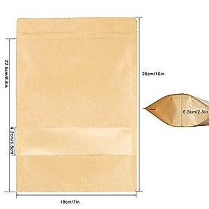 SumDirect Kraft Zip Lock Stand Up Bags Pouches with Notch and Matte Window,7X10 Inches,9.5oz,Pack of 50