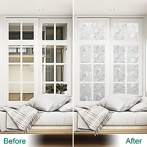 SUNBABY Magnolia Window Privacy Film: Stained Glass Window Film, Frosted Glass Window Film, Decorative Window Film, Window Cling Privacy Film