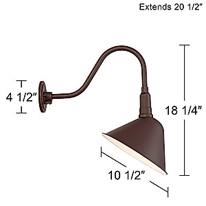 Franklin Iron Works Neihart Rustic Farmhouse Industrial Outdoor Barn Light Fixture Bronze 18 1/4" Curving Gooseneck RLM for Exterior House Porch Patio Outside Deck Garage Yard Front Door Home