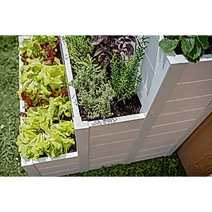 Vita Classic 33 inch x 33 inch Tiered Cascading Keyhole Garden with Composting Basket, White Vinyl, PVC, BPA and Pthalate Free, VT17109