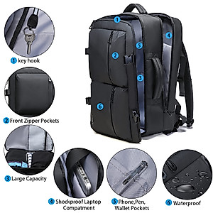 BUNPOL Laptop Backpack, 23L Business Travel Backpacks Airline Approved Men Women Casual Weekender Bookbag School College Water Resistant Daypack Black