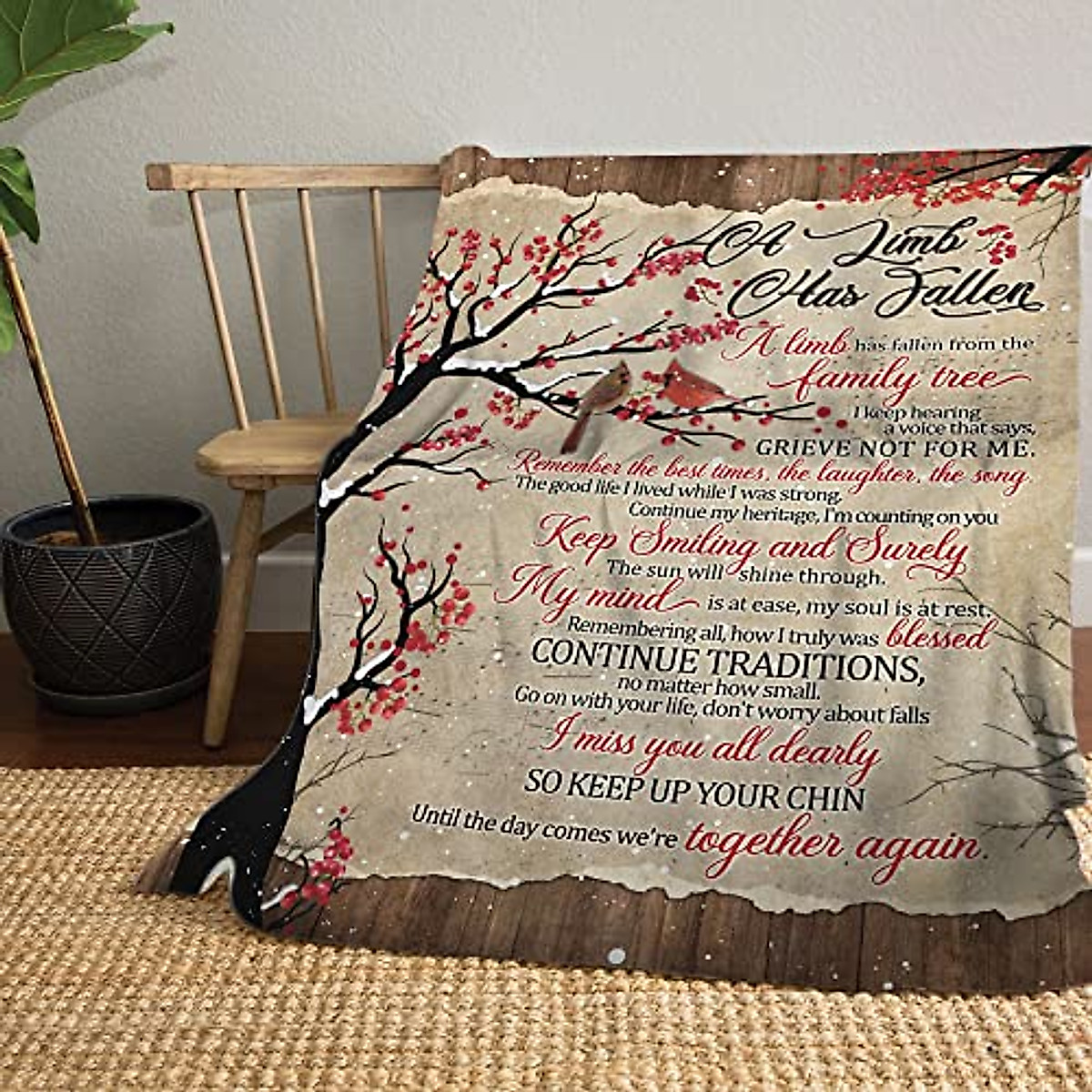 MUCHNEE in Loving Memory Blanket 60" x 50" Cardinal Memorial Gift for Loss of Loved One, Remembrance Sympathy Gift Throw Blanket, Bereavement Condolence Gifts for Loss of Dad Mom Husband Wife Friends