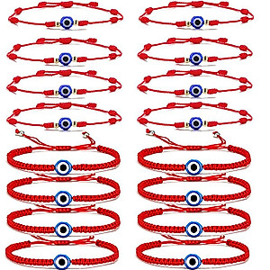 SONNYX 16 Set Evil Eye String Kabbalah Bracelets 8 Knots Bracelets Adjustable Red Rope Cord Thread Braided Bracelet Protection Luck Amulet Wish Bracelet Ancient Friendship Charm for Women Men