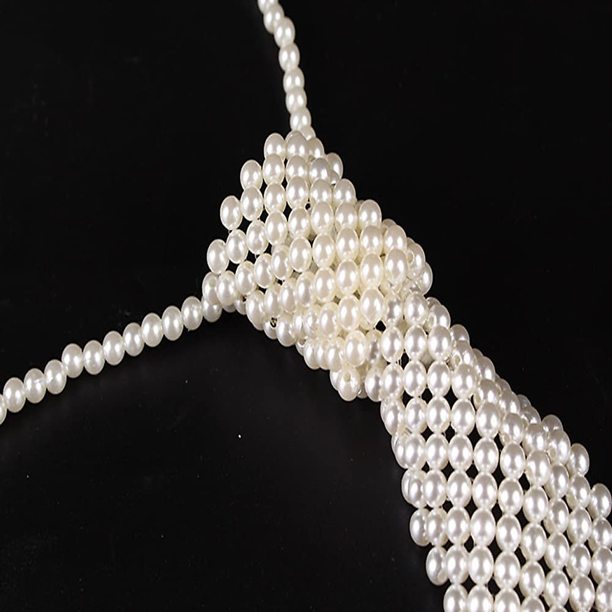 mollensiuer 1 Piece White Artificial Pearls Neck Tie Handmade Weaving Ladies Shirt Necklace Neck Tie Beaded Tie Necklace for Women