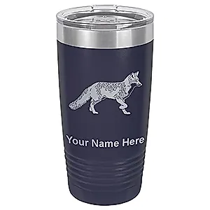 LaserGram 20oz Vacuum Insulated Tumbler Mug, Fox, Personalized Engraving Included (Navy Blue)