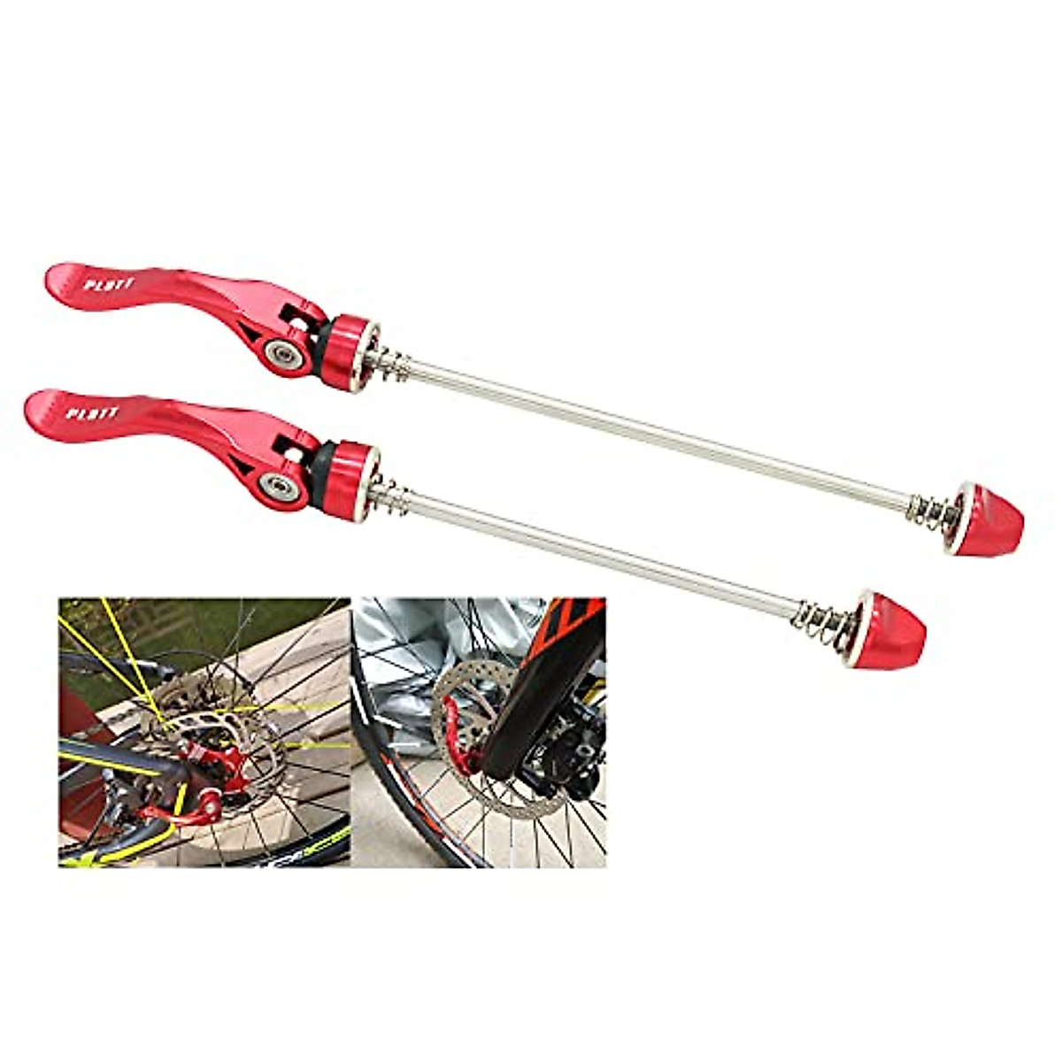 PLATT Bike Quick Release Skewers MTB Wheel Hub Skewers Front and Rear Axle Fit for Road Bike,Mountain Bike, BMX (Red,1Pair)