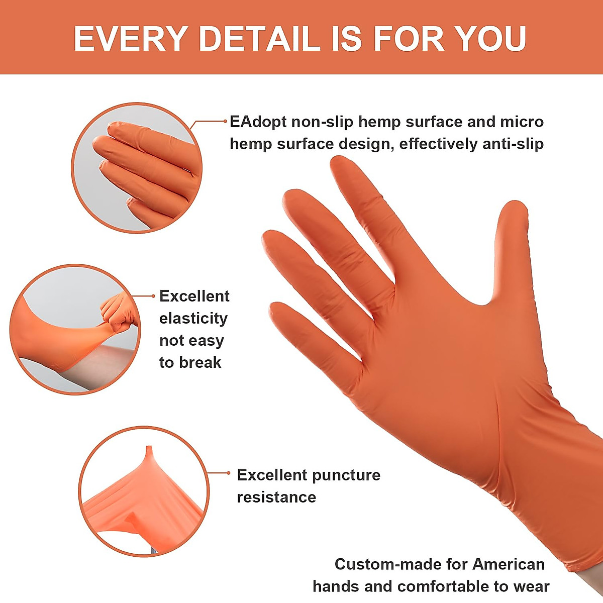 FINITEX Nitrile Disposable Latex Free Gloves Orange - 3.5mil 50PCS Powder Free Gloves Christmas Cleaning Medical Exam Food Gloves (X-Large)