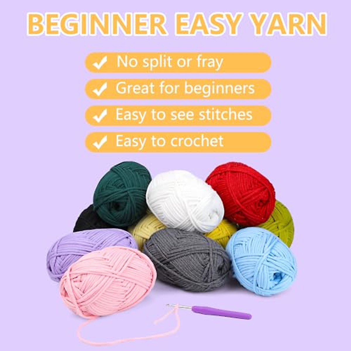 Fedmut Yarn for Crocheting -200g Beginners Chunky Cotton Yarn Easy-to-See Stitches Thick Worsted Yarn for Knitting Craft -Purple