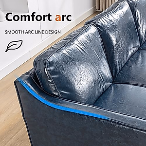 NATUREFOLLOW Sofas for Living Room, Mid Century Modern Couch with 3 Deep Seater, Size 79"x32"x33", Faux Leather, Comfy Couch for Living Room, Small Spaces, Apartment (Navy)