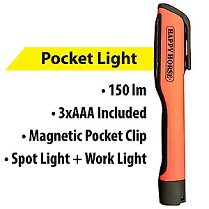 HARRIS FAMOUS ROACH TABLETS Happy Horse Work Flashlight, 150 Lumen LED, Magnetic Clip, 3xAAA Batteries Included, Bright LED Flashlight