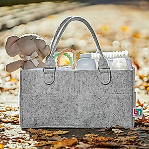 Babynma Felt Diaper Caddy - Extra Large Storage for Baby and Toddler Items - Portable Organizer Easily Holds Diapers, Wipes, Clothing, Burp Cloths, Toys, Bottles - Useful for Nursery, Bedroom, Living Room, Car - Baby Shower and Registry Gift - Grey