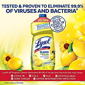 Lysol Multi-Surface Cleaner, Sanitizing and Disinfecting Pour, to Clean and Deodorize, Sparkling Lemon & Sunflower Essence, 48oz