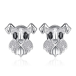 JewelryPalace Schnauzer Terrier Dog Puppy Pet Stud Earrings for Women, Genuine Black Spinel Womens Earrings, 14k Gold Plated 925 Sterling Silver Earrings for Women, Hypoallergenic Earrings Earings Set