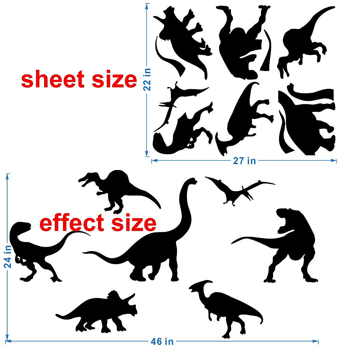 ANFRJJI Dinosaur World Wall Decal - PVC Removable Wall Sticker with Tyrannosaurus Rex, Pliosaur, Spinosaurus, Diplodocus, Brontosaurus, Pterosaur, Ceratosaurus, Triceratops, and Stegosaurus - Kids