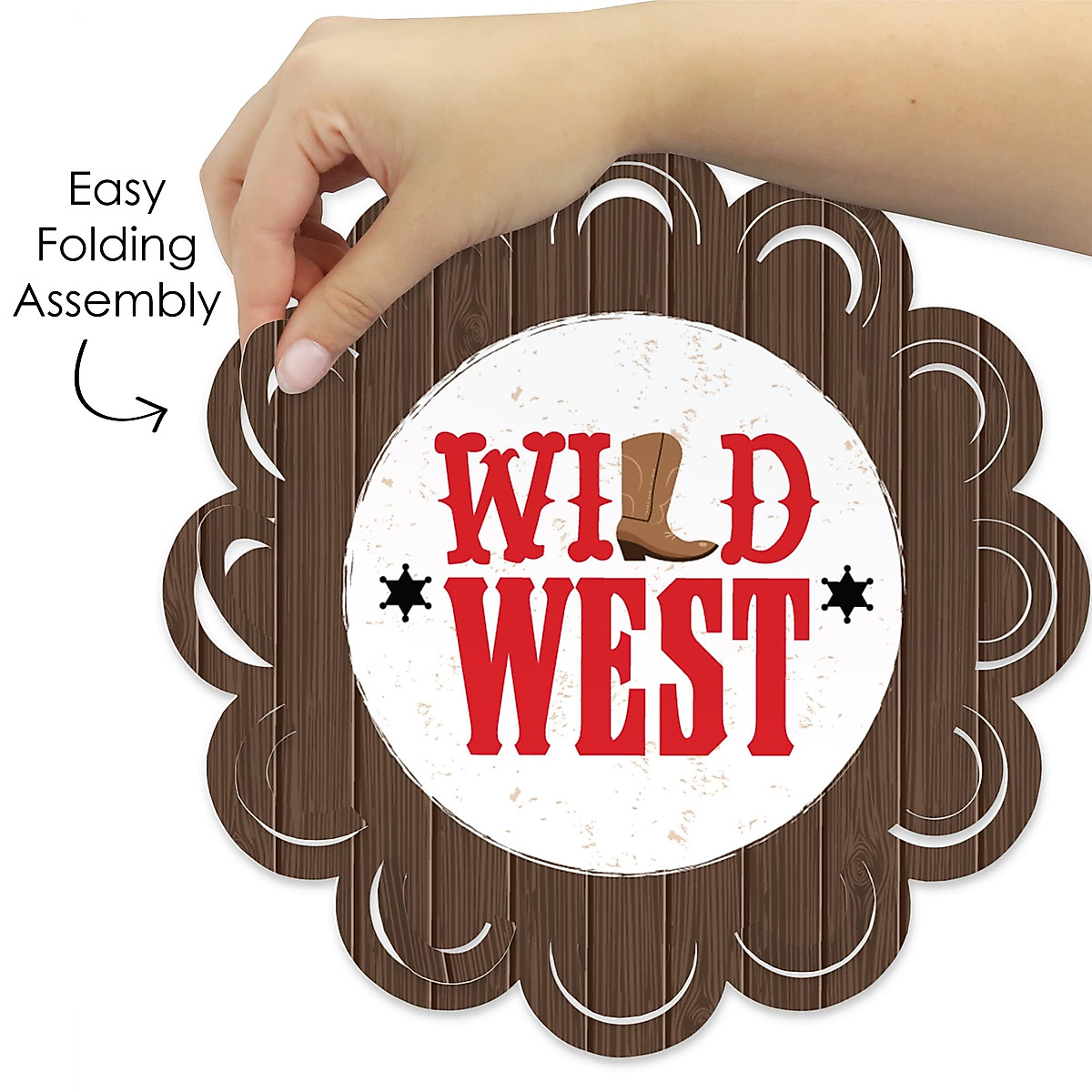 Big Dot of Happiness Western Hoedown - Wild West Cowboy Party Round Table Decorations - Paper Chargers - Place Setting for 12