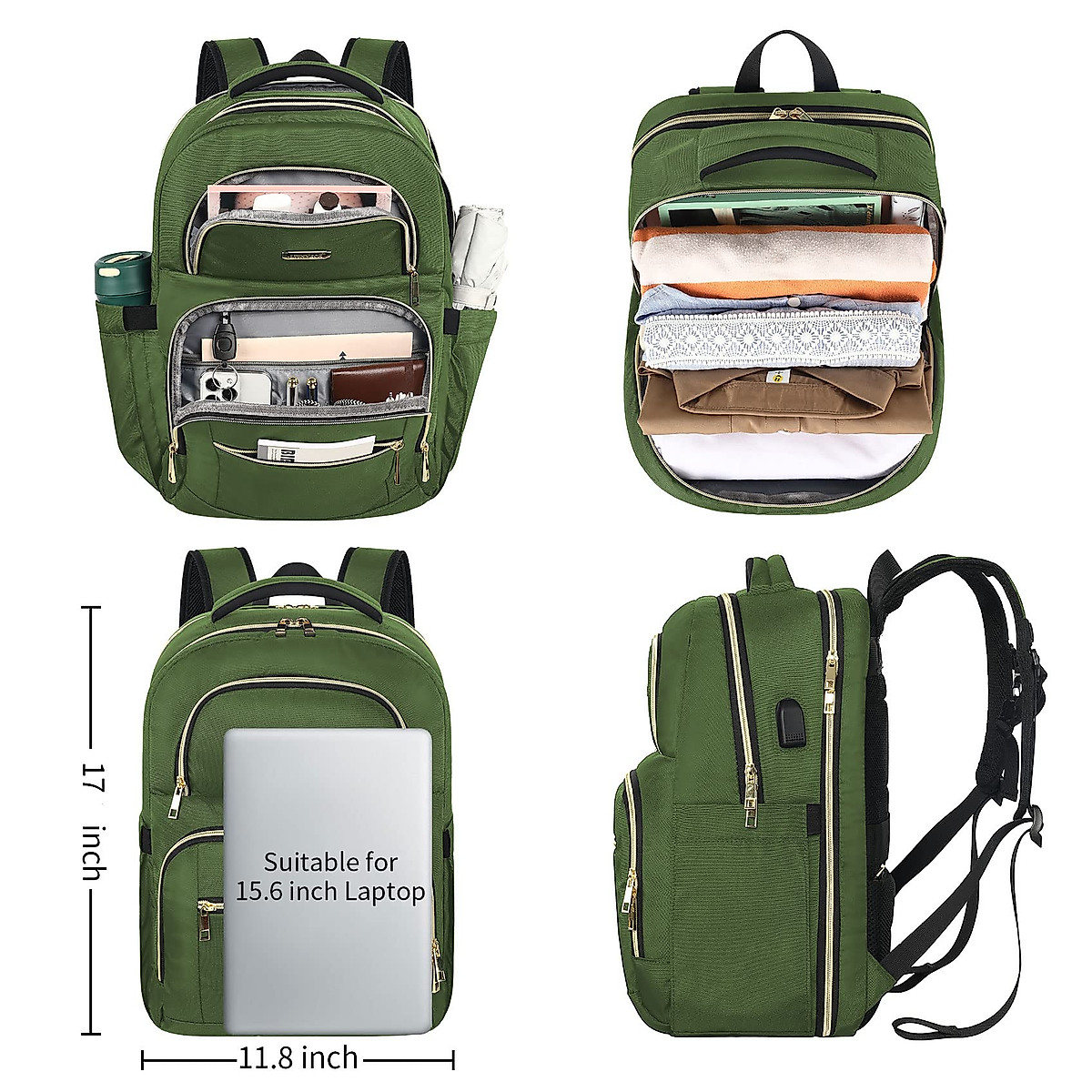 Travel Laptop Backpack, Business Anti Theft TSA Friendly Laptops Backpack with USB Charging Port,Durable Water Resistant College School Computer Bag Gifts for Men & Women Fits 15.6 Inch Notebook,Black