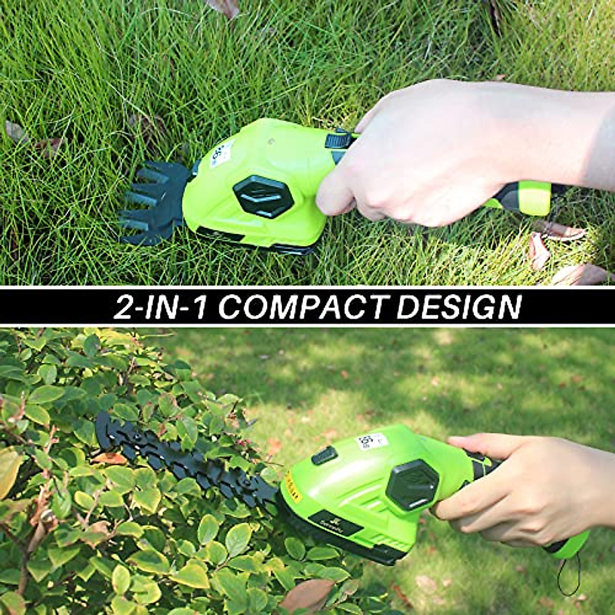 SOHONRY 2 in 1 Cordless Grass Shears Handheld Grass Hedge Trimmer, Electric Grass Clippers Shrub Bush Trimmer for Garden, with Rechargeable 8V Battery and Charger Included