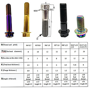 RISON Titanium Bolts Titanium Flange Hex Head Bolts Burnt Blue GR5 Titanium Screws M10x1.25x60mm Titanium Bolt Pack of 5