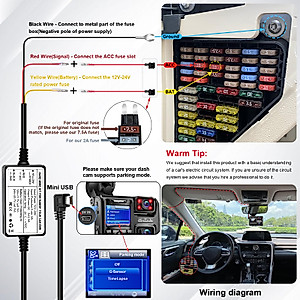 Range Tour Dash Cam Hardwire Kit Mini USB,12V-24V to 5V 2.5A Car Dash Camera Charger Power Cord, 3 cores, 4 Types / 8 adapters and 6 fuses, Hard Wire Kit Fuse for Dash Cam