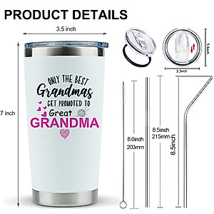 MTSDECO Only The Best Grandmas Get Promoted to Great Grandma Tumblers & Water Glasses 20 oz Insulated Stainless Steel Travel Coffee Mug Tumbler for Hot & Cold Beverages Birthday Christmas Gifts