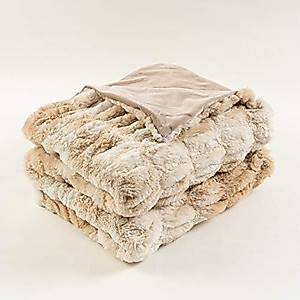 Super Soft Faux Fur Throw Blanket- Royal Luxury Cozy Plush Blanket use for Couch Sofa Bed Chair, Reversible Fuzzy Faux Fur Velvet Blanket 50 Inch x 60 Inch (Beige)