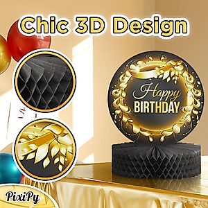 Happy Birthday Table Decorations Centerpieces - 4-Pack Double Sided Happy Birthday Centerpieces for Tables - 12” Black and Rose Gold Birthday Party Decorations Centerpieces