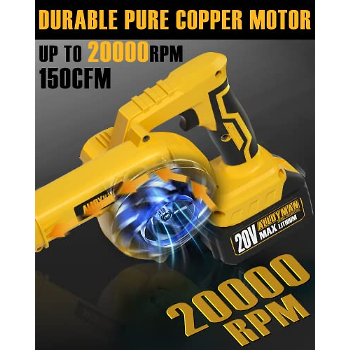 ALLOYMAN Leaf Blower, 20V Cordless Leaf Blower, with 2 X 4.0Ah Battery & Charger, 2-in-1 Electric Leaf Blower & Vacuum for Yard Cleaning/Snow Blowing.