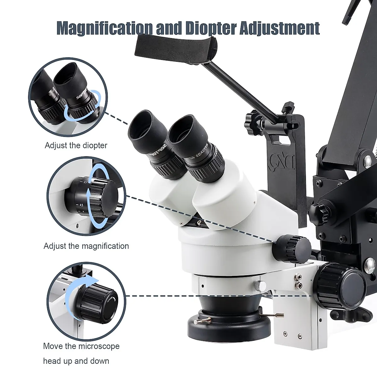 DZQ Micro Inlaid Mirror 7X-45X Multi-Directional Microscope Set Working Distance 3.7-11.8 inch Micro-Setting Microscope Spring Bracket with Ring Light(Upgraded Version)