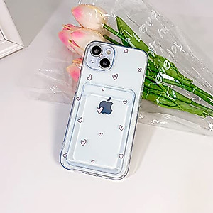 NITITOP Compatible for iPhone 13 Case Clear with Card Holder, Cute Heart Pattern Love Design for Women Girl, Protective Soft TPU Shock-Absorbing Wallet Case for iPhone 13-Pink Heart