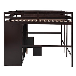 Lifeand Double Twin Loft Beds with Wardrobes and Staircase, Espresso