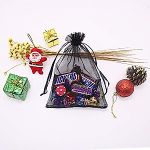 HRX Package Black Organza Bags 5x7 inch 100pcs, Mesh Candy Bags Jewelry Pouches Drawstring Empty Sachet for Present Wedding Giveaways
