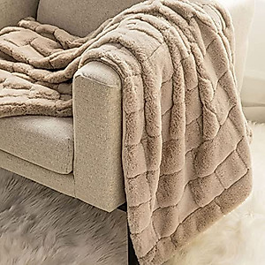 Kingole Faux Rabbit Fur Luxury Throw Blanket, Cozy Couch Sofa Bed Super Soft and Warm Plush Microfiber 350GSM, 50 x 60 Inch, Beige