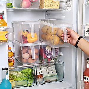 Sooyee Fridge Organizer,4 Pack Refrigerator Organizer Bins,Fridge Organizers and Storage Clear with Handle & Lid,Fruit Containers for Fridge,Fridge Storage To Keep Fresh for Food, Vegetables,5L