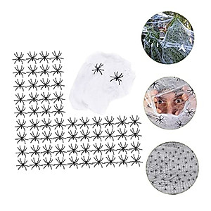 Gadpiparty 4 Sets Party Halloween Novelty for Props Fake Stretchy Cobweb Decorations Decoration with Scary Spiders and Webbing Indoor Web Decor Outdoor Spider