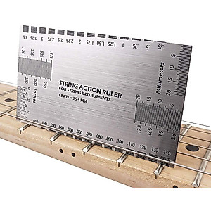 Jiayouy 4Pcs Luthier Tools Set Dual Scale Guitar Neck Notched Straight Edge String Action Gauge Ruler Fret Rocker Fret Leveling Beam for Guitar and Bass Setup Tool Stainless Steel