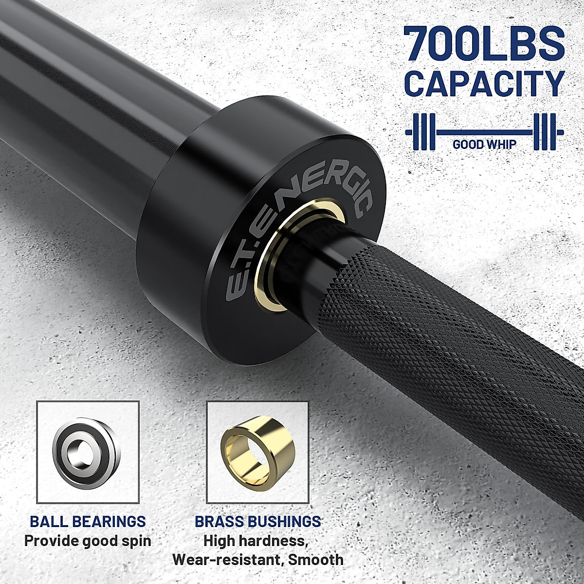 E.T.ENERGIC Olympic Barbell Bar 7 Foot Load 1500-lbs Capacity Available, for Gym Home Exercises, Weightlifting, Powerlifting