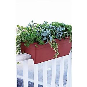 The HC Companies 24 Inch Deck Railing Planter Box - Decorative Lightweight Weatherproof Plastic Plant Pot for Outdoor Balcony, Porch, Garden, Fence, Warm Gray