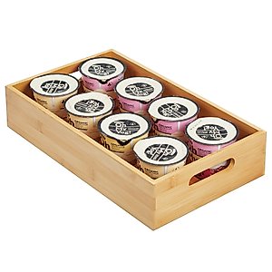 mDesign Wide Bamboo Kitchen Cabinet & Fridge Drawer Organizer Tray - Storage Bin with Handles for Cutlery, Serving Spoons, Cooking Utensils, Appliances - Echo Collection, Natural Wood