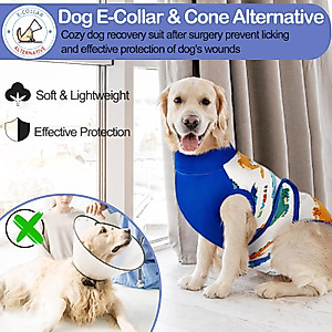 KOESON Recovery Suit for Dogs, Soft Dog Surgery Recovery Suit Female Male Anti Licking, Dinosaur Suitical Recovery Suit for Dogs After Surgery Dog Spay Recovery Suit with Pee Hole Blue L