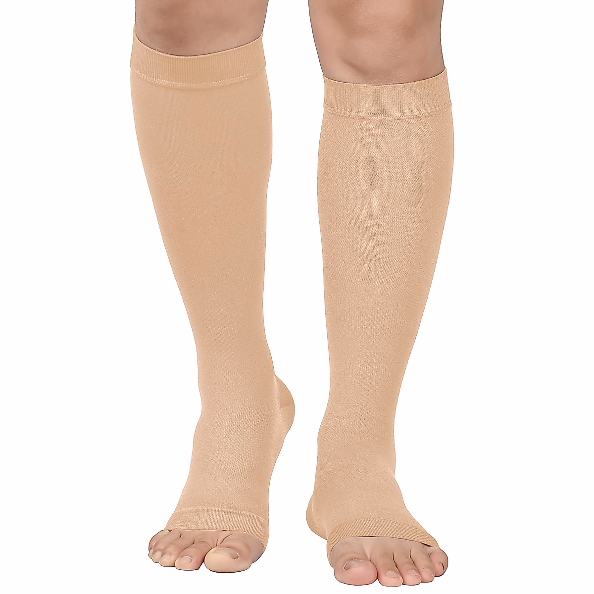MGANG® 15-20 mmHg Compression Stockings, Knee High Compression Socks for Men and Women, Opaque, Best for Nursing, Running, Travel, Sitting, Standing, Muscle Recovery, Swollen Legs, Beige 4X-Large