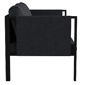 Flash Furniture Lea Indoor/Outdoor Loveseat with Cushions - Modern Steel Framed Chair with Storage Pockets, Black with Charcoal Cushions
